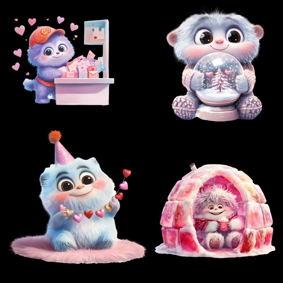 Watercolor Baby Yeti Clipart, Romantic Love-themed Digital Art, Cute ...