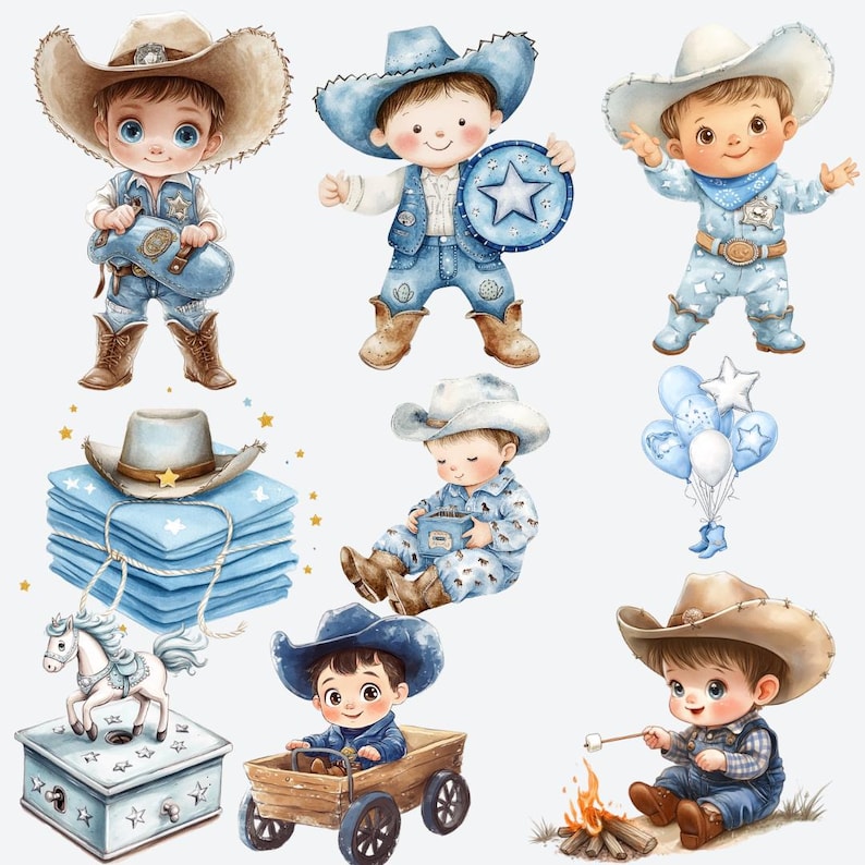 Cute Baby Boy Cowboy PNG Wild West Western Nursery Clipart Rodeo Prince ...