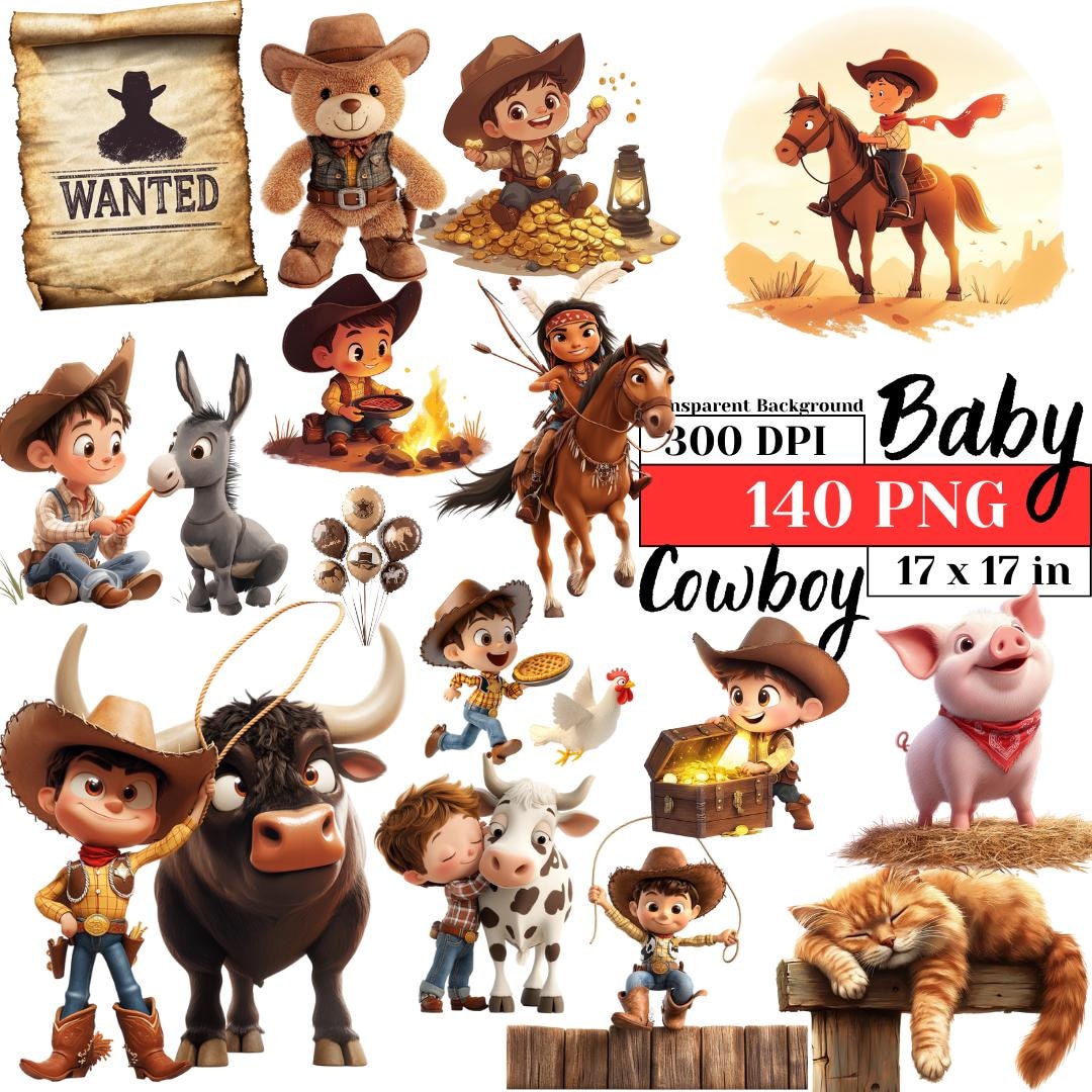 Baby Cowboy PNG Western Nursery Clipart Wild West Rodeo Prince Digital ...