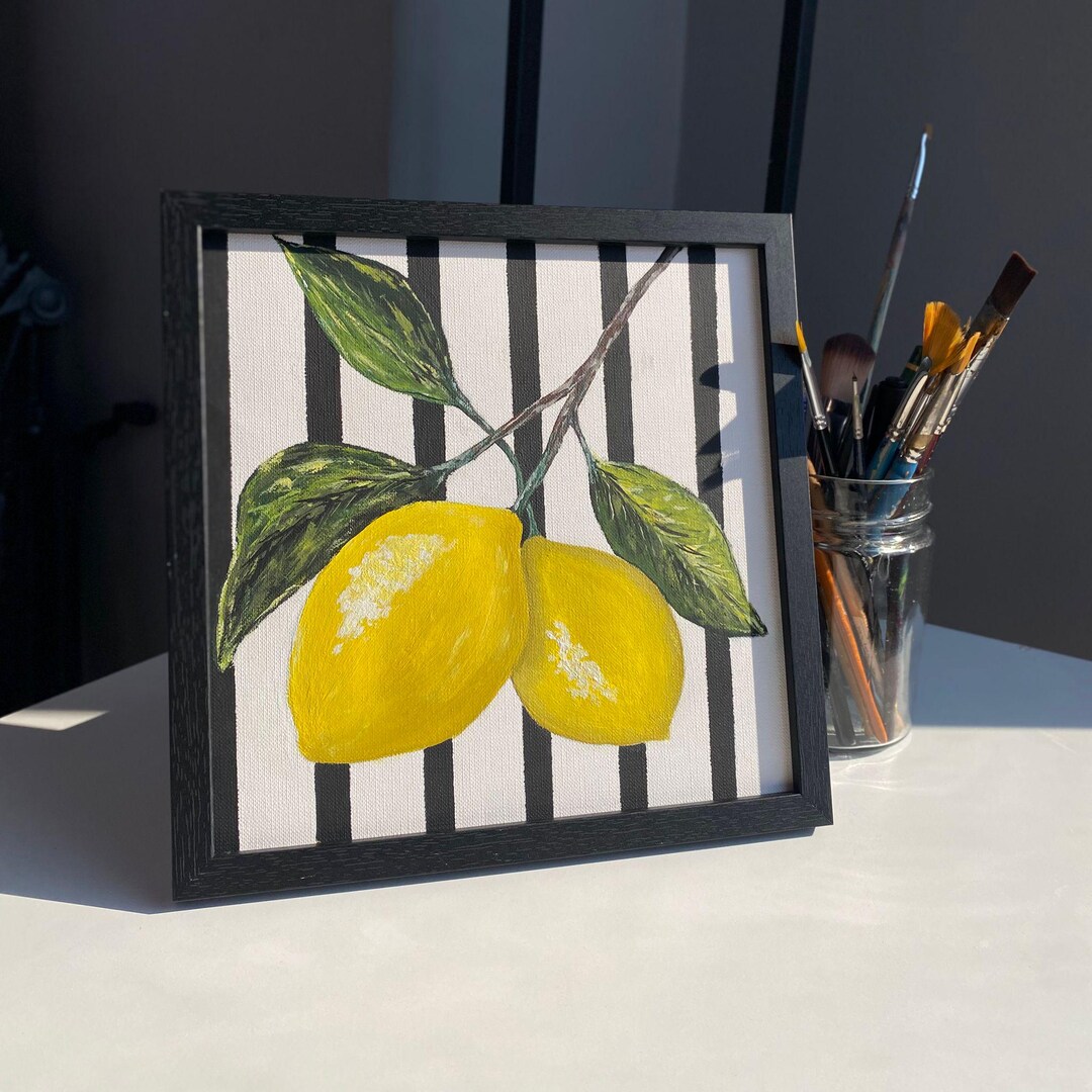 Original Lemon Acrylic Painting: Modern Kitchen Wall Art, Framed Option ...