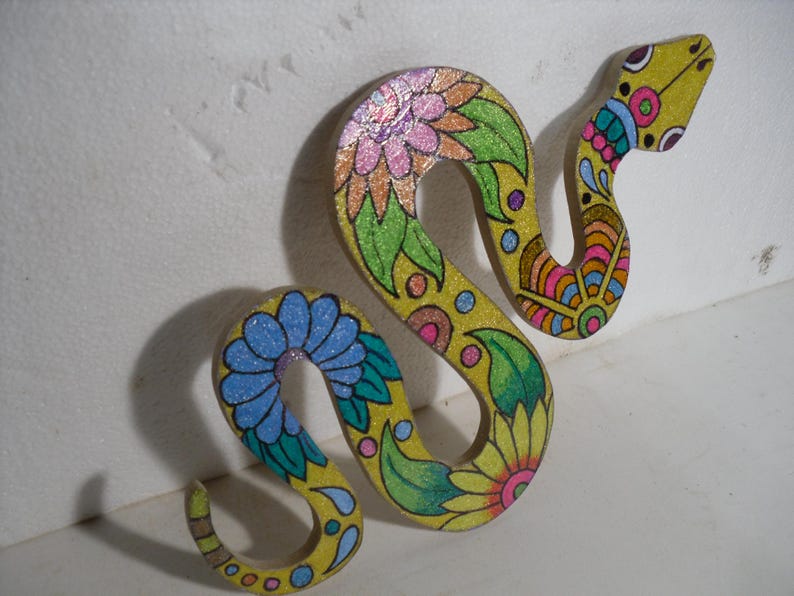 Scroll Saw Snake Cut Out, Hand Drawn Design, Glitter Ink Painted, Very ...