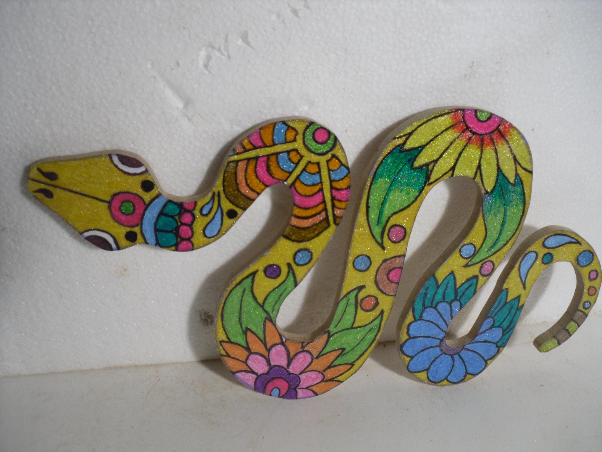 Scroll Saw Snake Cut Out, Hand Drawn Design, Glitter Ink Painted, Very ...