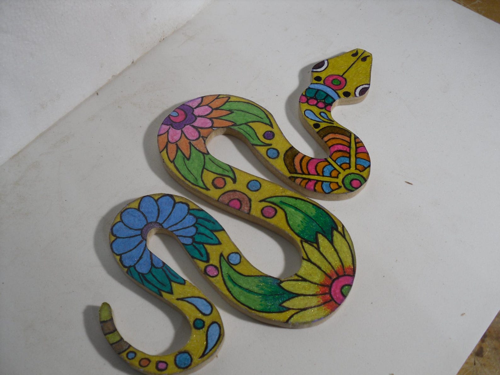 Scroll Saw Snake Cut Out, Hand Drawn Design, Glitter Ink Painted, Very ...