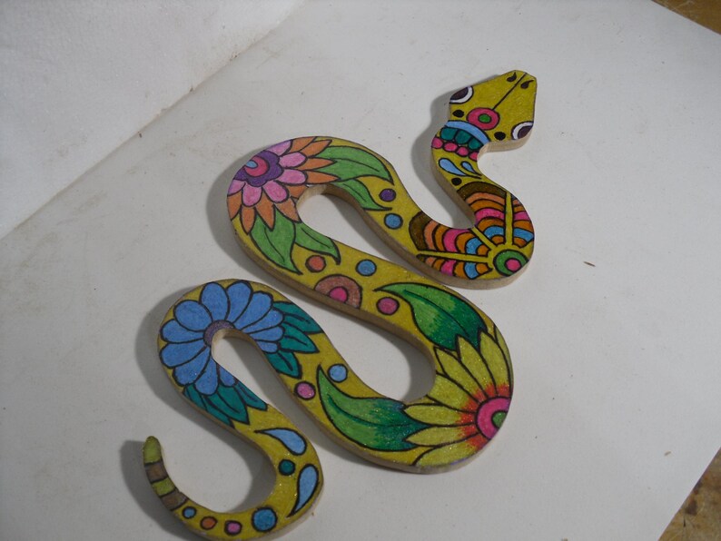 Scroll Saw Snake Cut Out, Hand Drawn Design, Glitter Ink Painted, Very ...