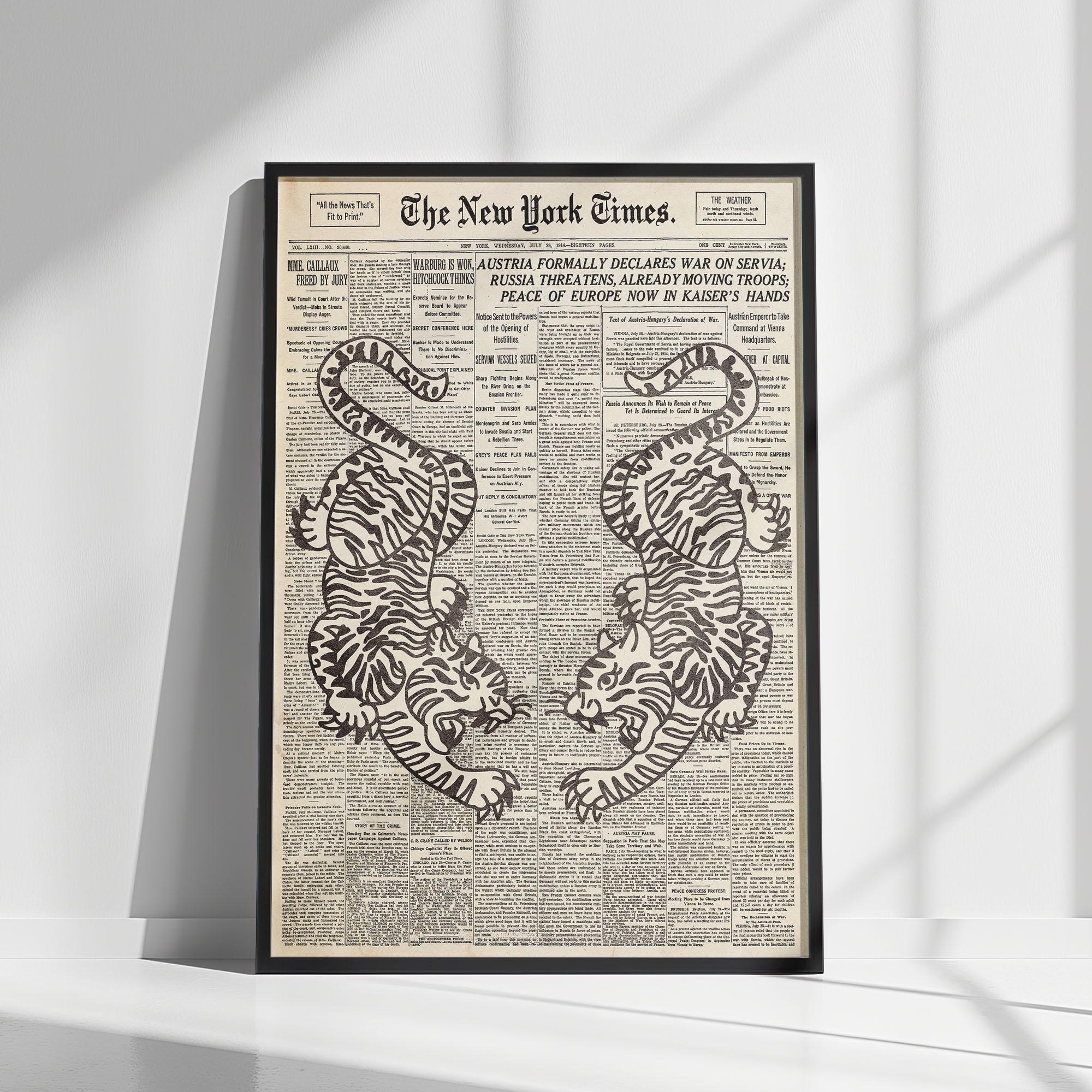 Retro Newspaper Tiger Minimalist Wall Art Print, Wall Art Poster ...