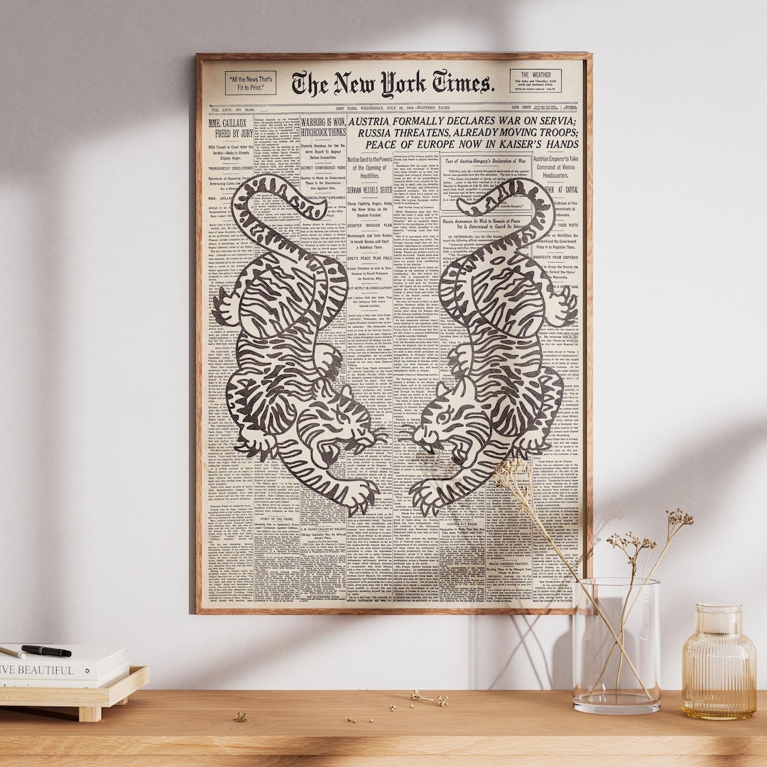 Retro Newspaper Tiger Minimalist Wall Art Print, Wall Art Poster ...