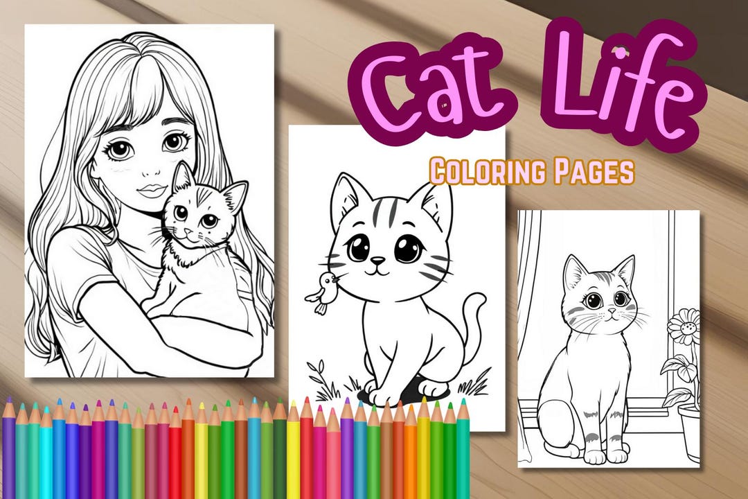 Cat Life Coloring Pages | 7 Pages | Cute Coloring Pages | for Kids and ...