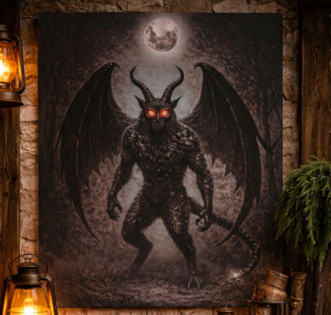 Jersey Devil Canvas Wall Art | Cryptid Folklore Artwork | Monochrome ...