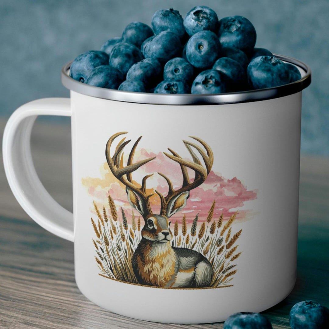 Jackalope Sunset in Wheat Grass Enamel Camping Mug Cryptozoology Buffs ...