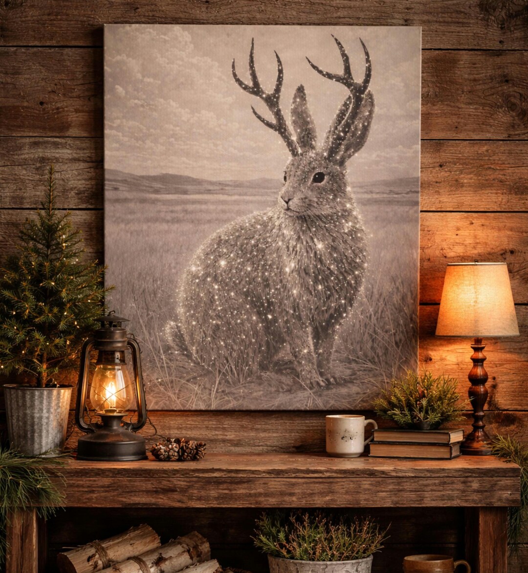 Jackalope Cryptid Wall Art Canvas | Jackrabbit Antelope Folklore ...