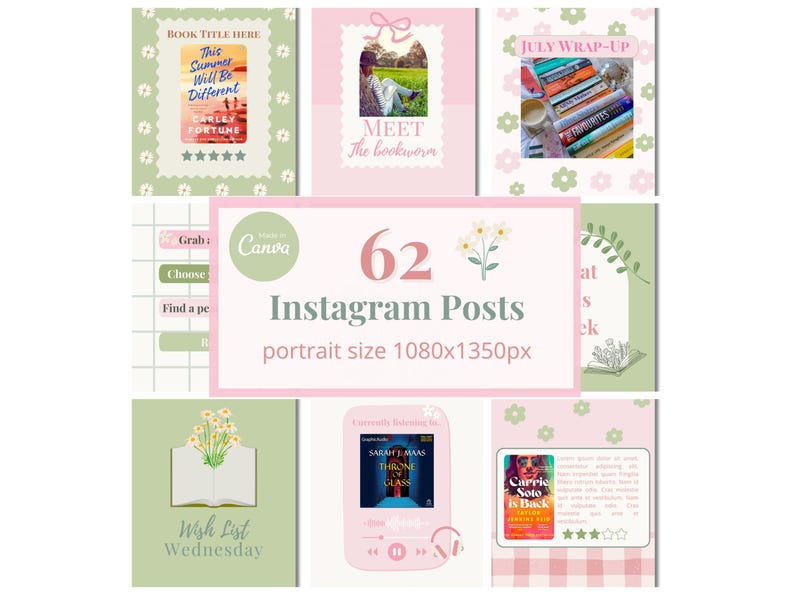62 Bookstagram Post Templates | Canva Templates | Book Post Template ...