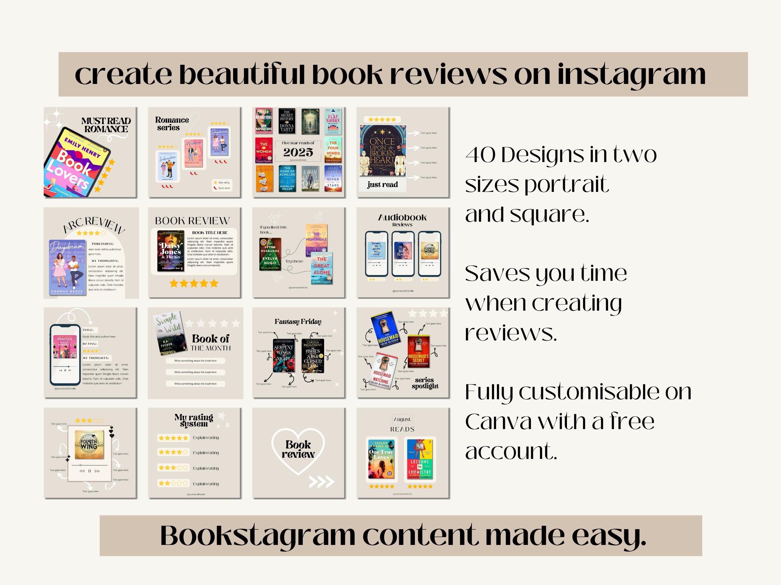 80 Bookstagram Book Review Templates, Aesthetic Instagram Canva ...