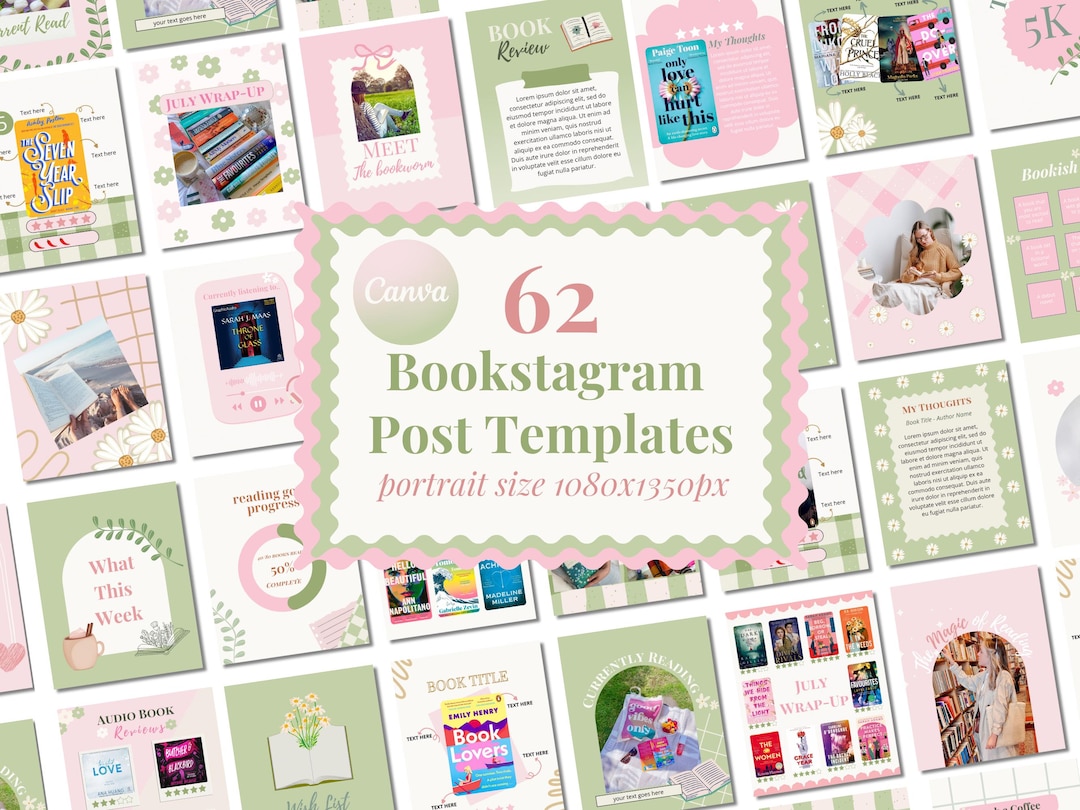 62 Bookstagram Post Templates | Canva Templates | Book Post Template ...