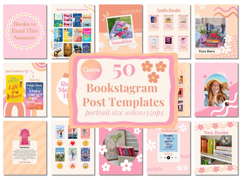 50 Summer Bookstagram Post Templates: Peachy Pink Canva Designs ...