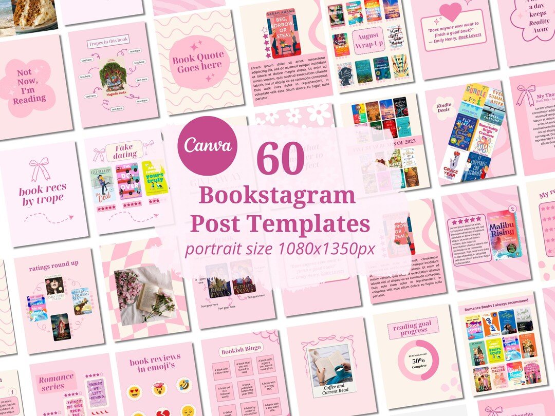 60 Pink Bookstagram Post Templates | Canva Templates | Book Post ...