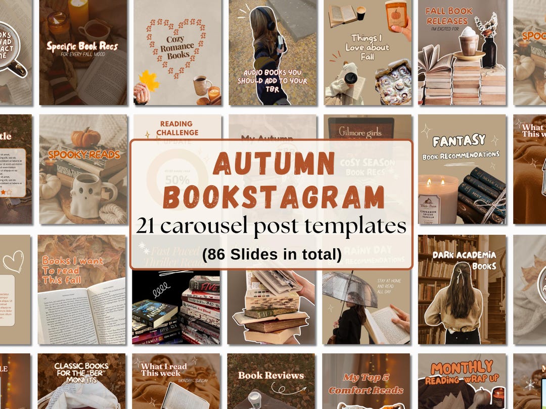 Autumn Bookstagram Carousel Templates: Canva Book Blogger Posts ...