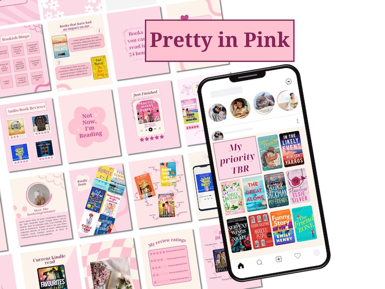 Pink Bookstagram Templates: 60 Canva Book Post Designs (digital ...