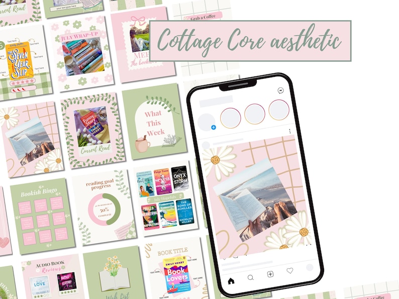 62 Cottagecore Bookstagram Templates: Canva Book Blogger Posts ...