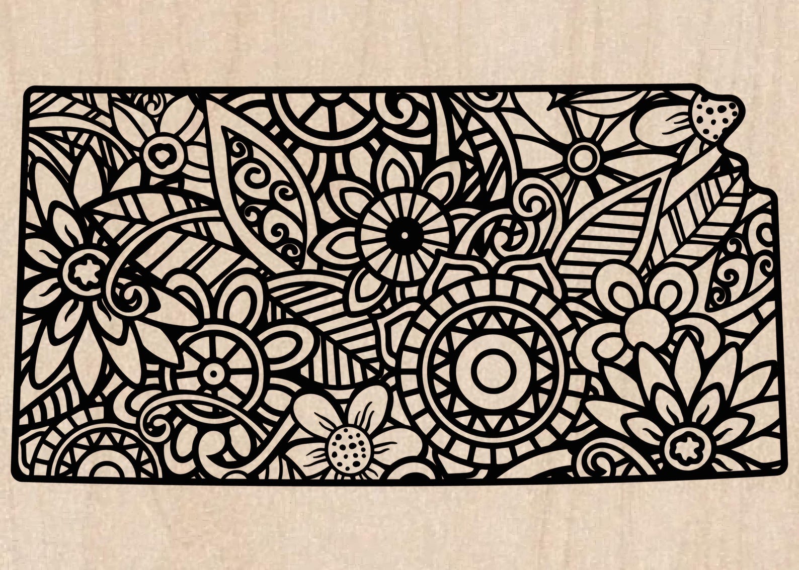 Kansas Wood Wall Art | Floral Kansas Map | Laser Engraved Decor ...