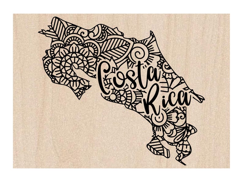 Costa Rica Wood Wall Art | Floral Central America Map | Laser Engraved ...
