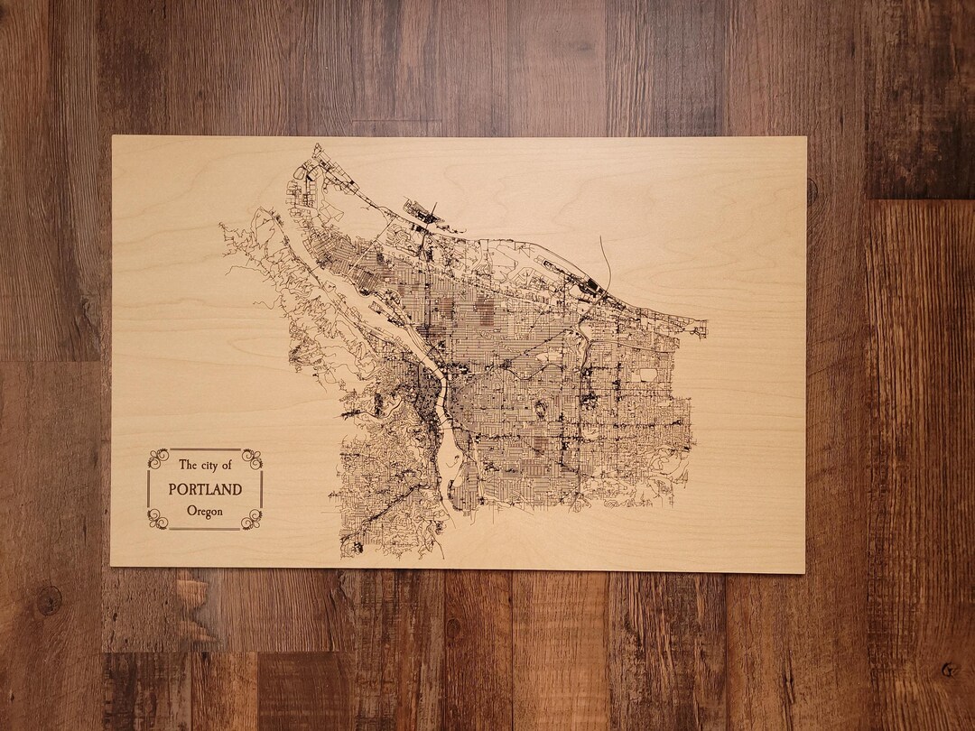 Portland Oregon Street Map Wall Art - Laser Engraved 19x12 Inches Wood ...