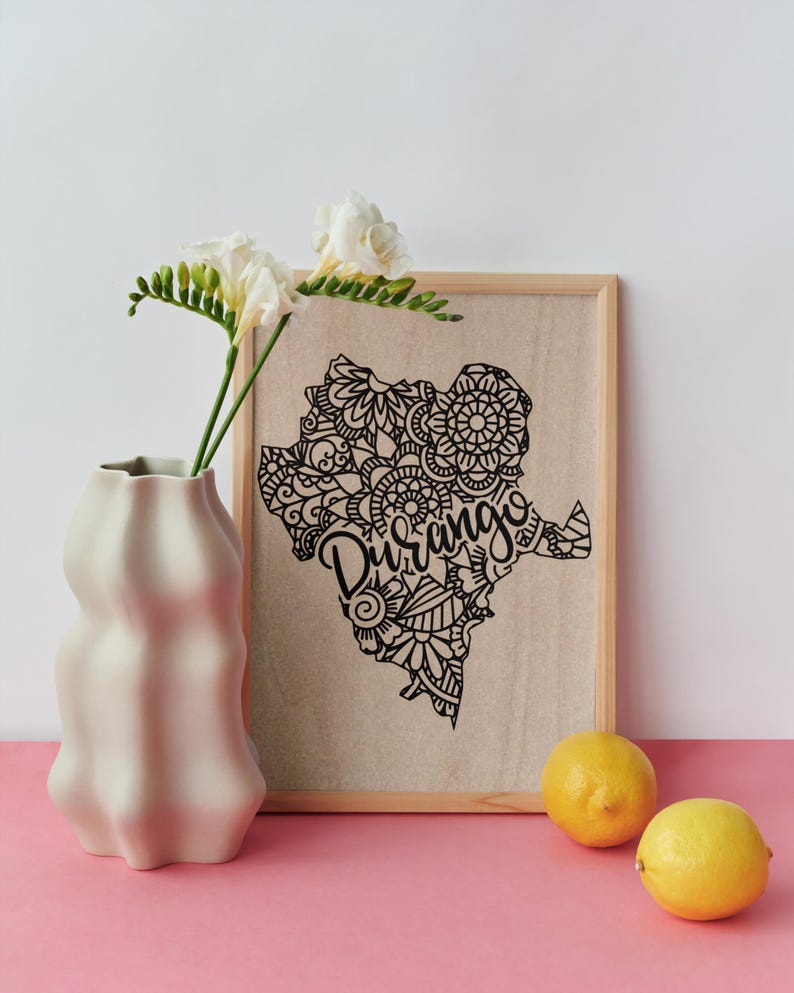 Durango Wood Wall Art | Laser Engraved Map | Mandala Floral Design ...