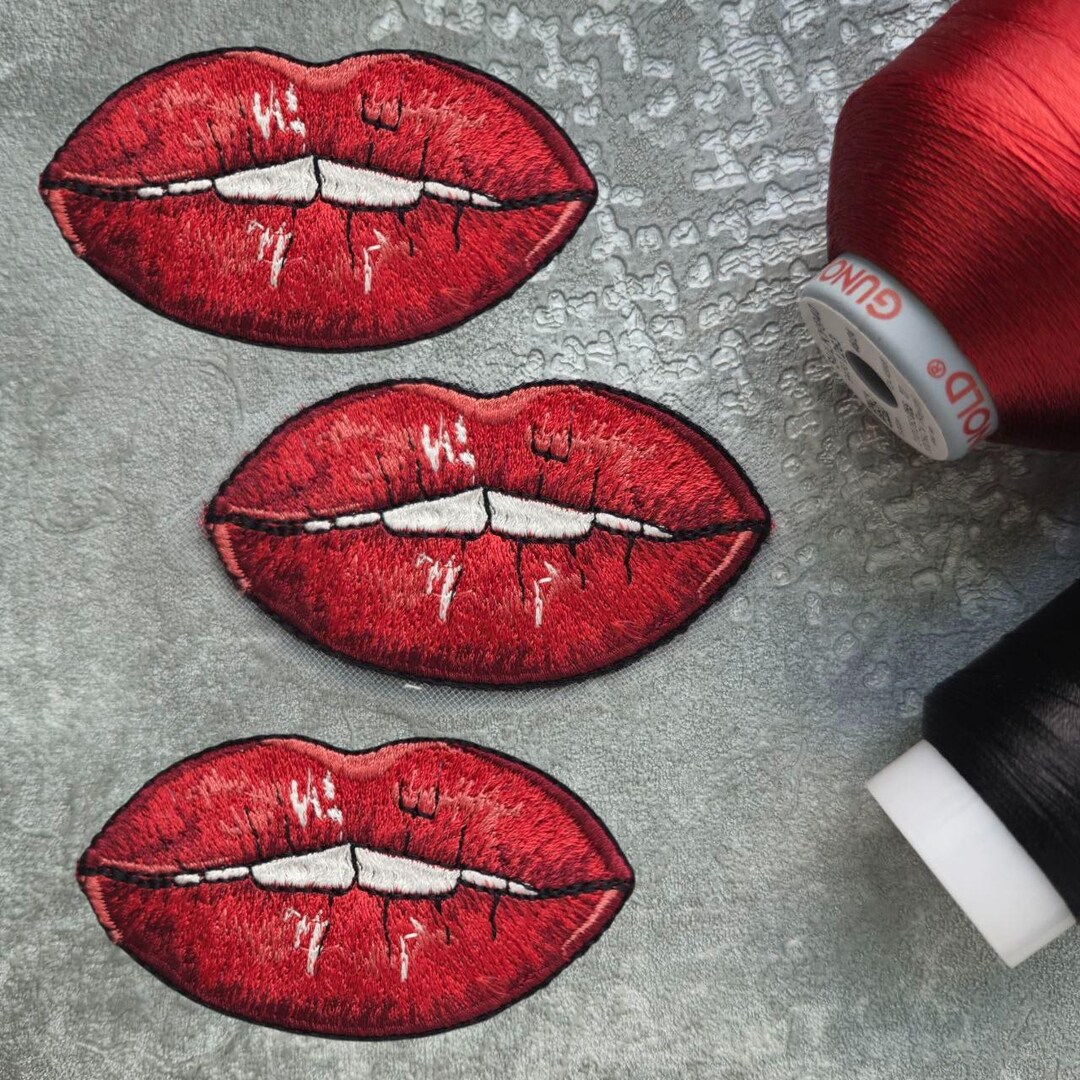 Embroidered Patch - Red Lips | Sew-on Applique for Backpacks, Tote Bags ...