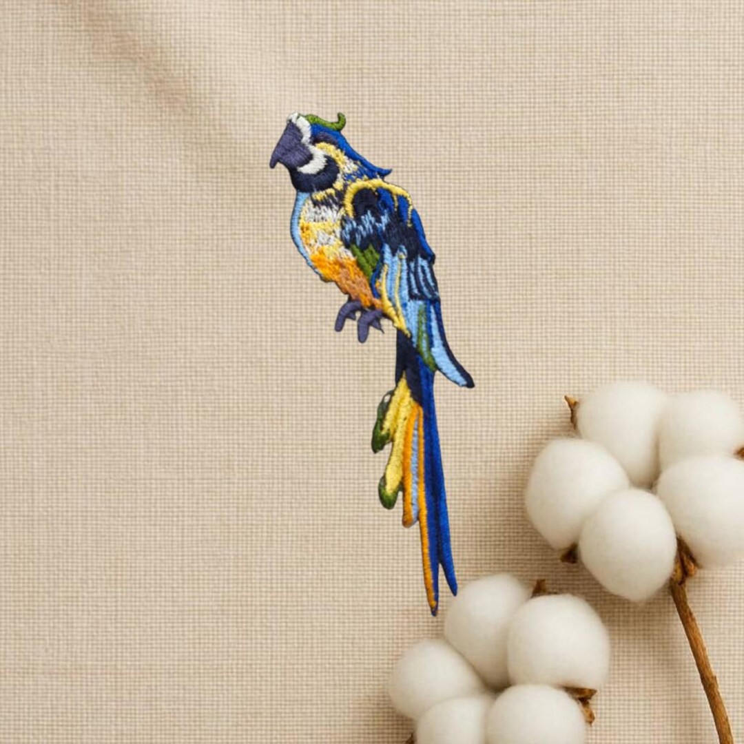 Colorful Parrot Embroidered Patch – Macaw Bird | Tulle Embroidery | Sew ...