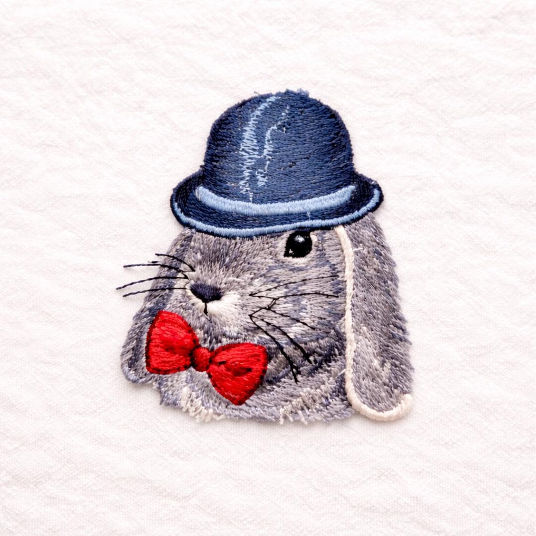Embroidered Bunny Sew on Patch, Gentleman Rabbit Applique for Clothing ...