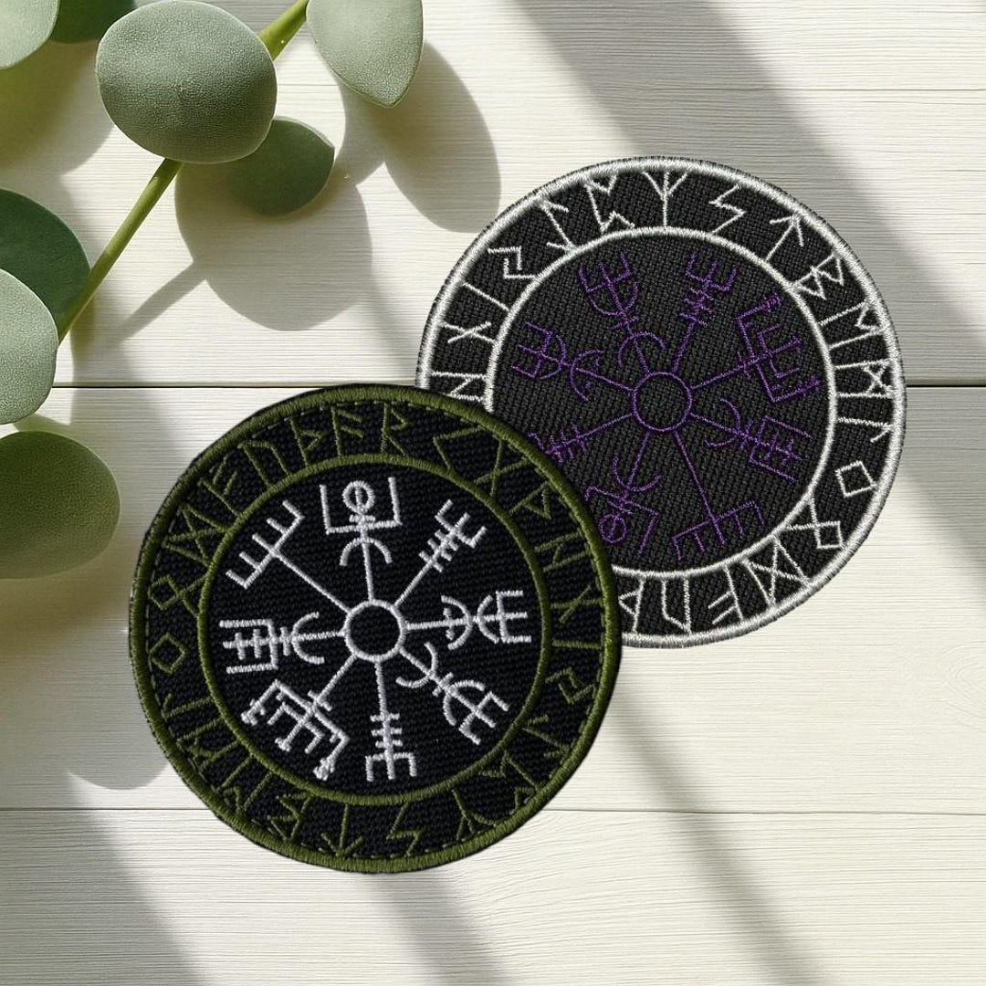 Norse Rune Embroidered Patch – Vegvisir Viking Compass | Sew-on, Iron ...