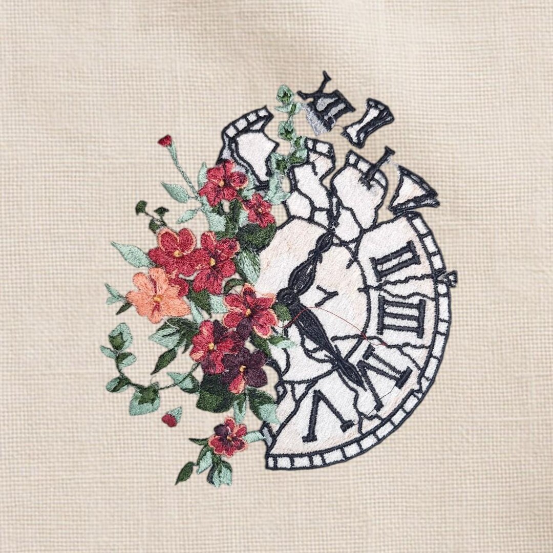 Embroidered Patch - Flowers and Vintage Clock | Tulle Applique | Sew-on ...