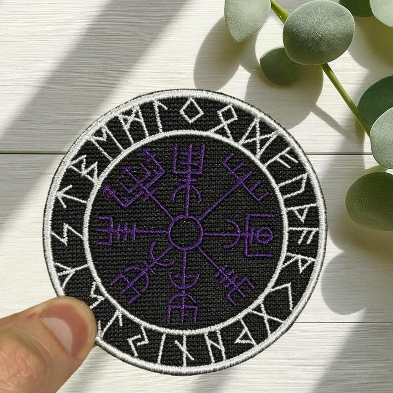 Norse Rune Embroidered Patch – Vegvisir Viking Compass | Sew-on, Iron ...
