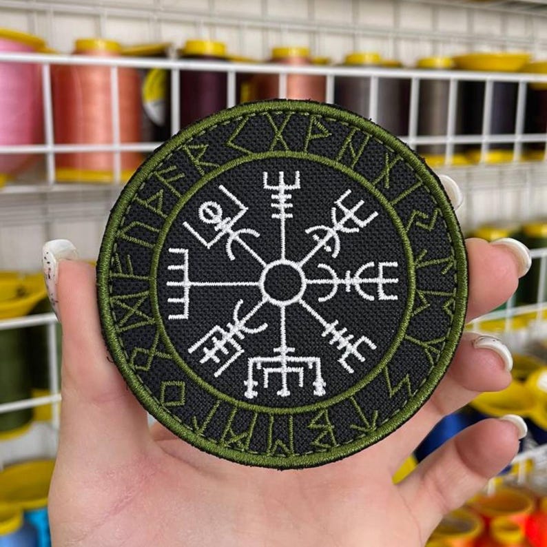 Norse Rune Embroidered Patch – Vegvisir Viking Compass | Sew-on, Iron ...