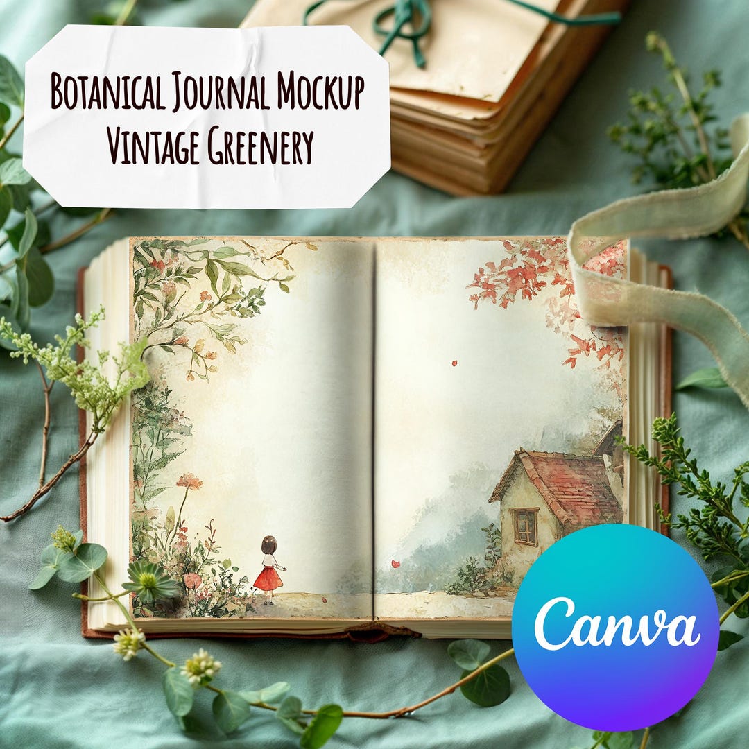 Botanical Junk Journal Mockup With Greenery on Fabric Background | Etsy ...