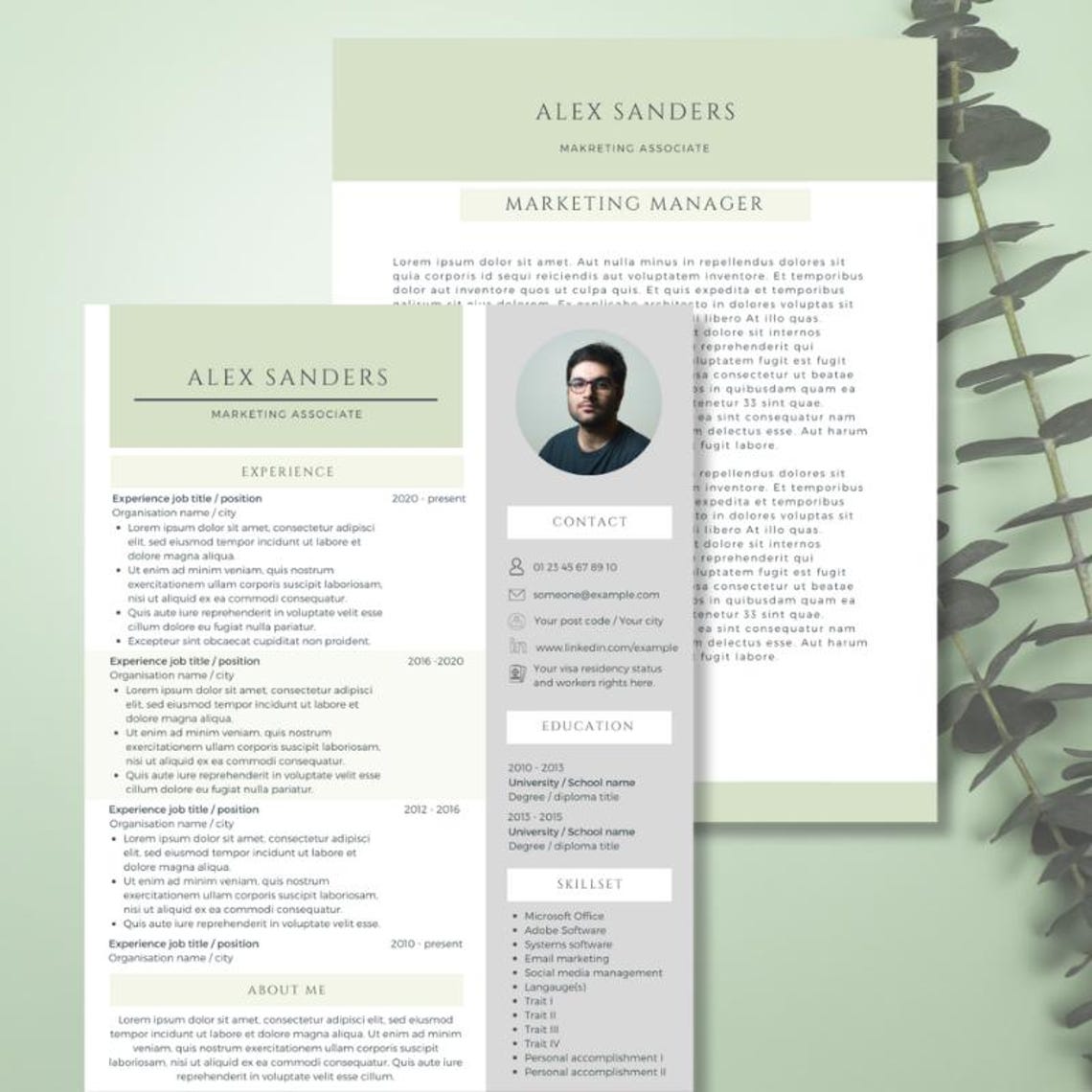 CV Resume and Motivation Cover Letter Template Sage Green Color - Etsy