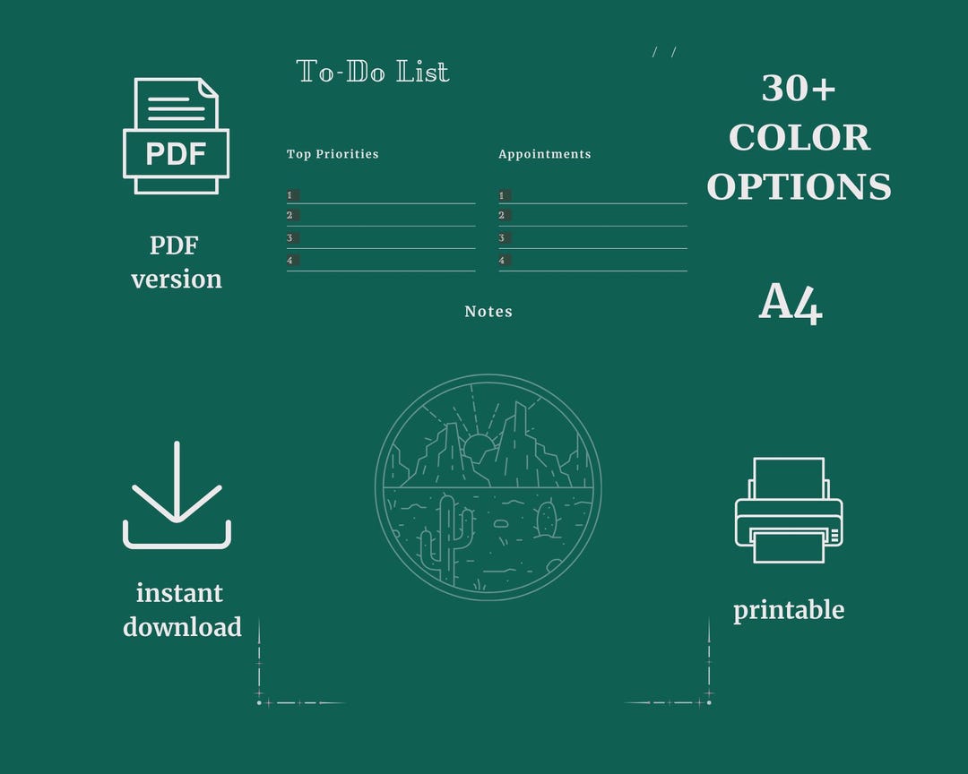 Printable To-do List | A4 Editable PDF Template Organizer | 30+ Color ...