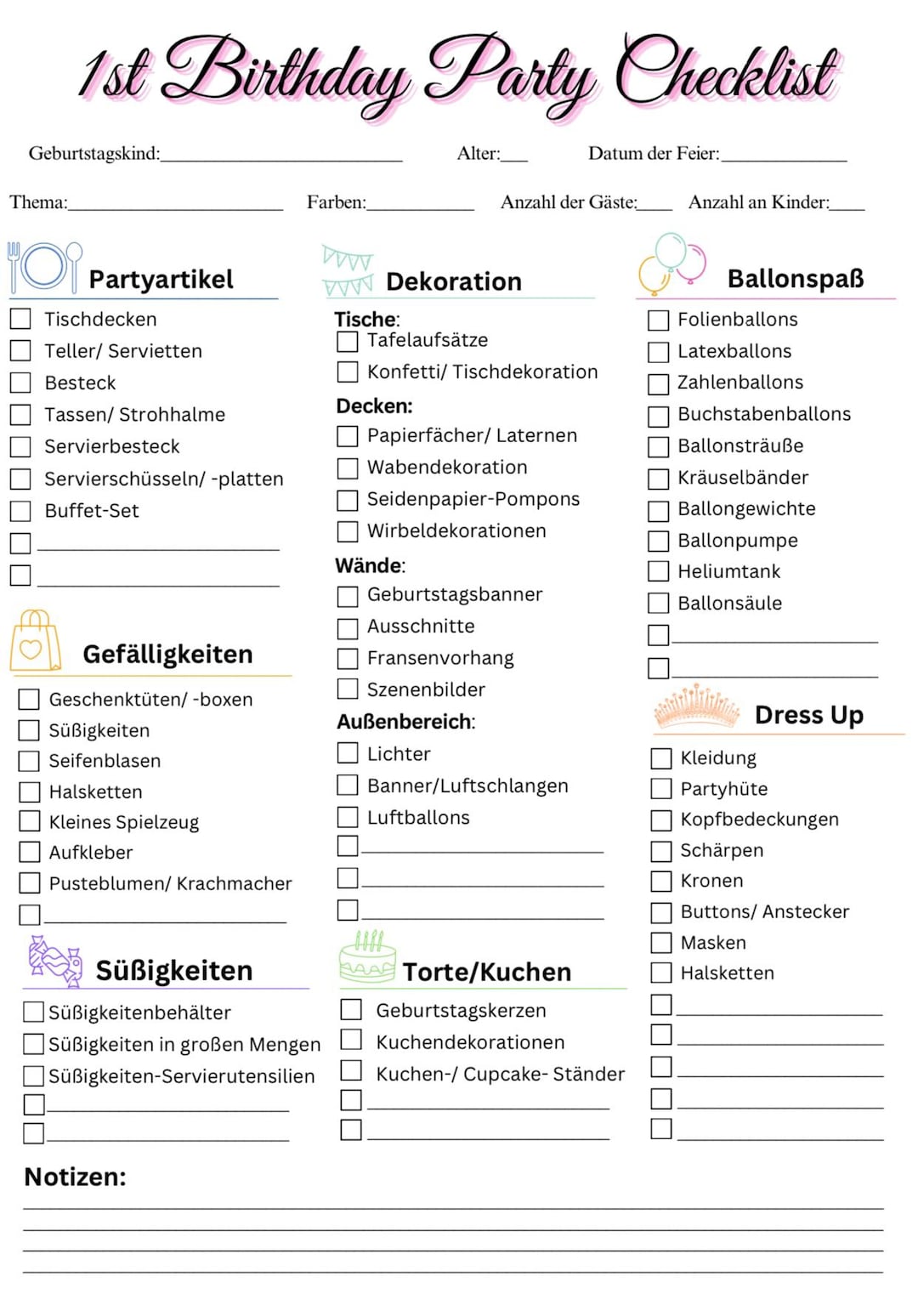 First Birthday Checklist - Etsy