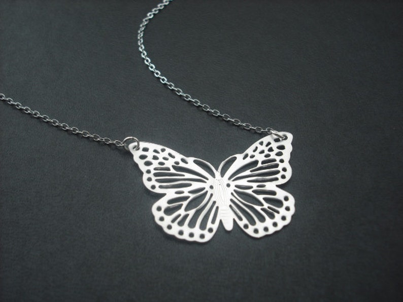 Butterfly Necklace White Gold Plated - Etsy