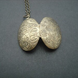 Antique Brass Locket Necklace, Vintage Two Sided Victorian Style Floral ...