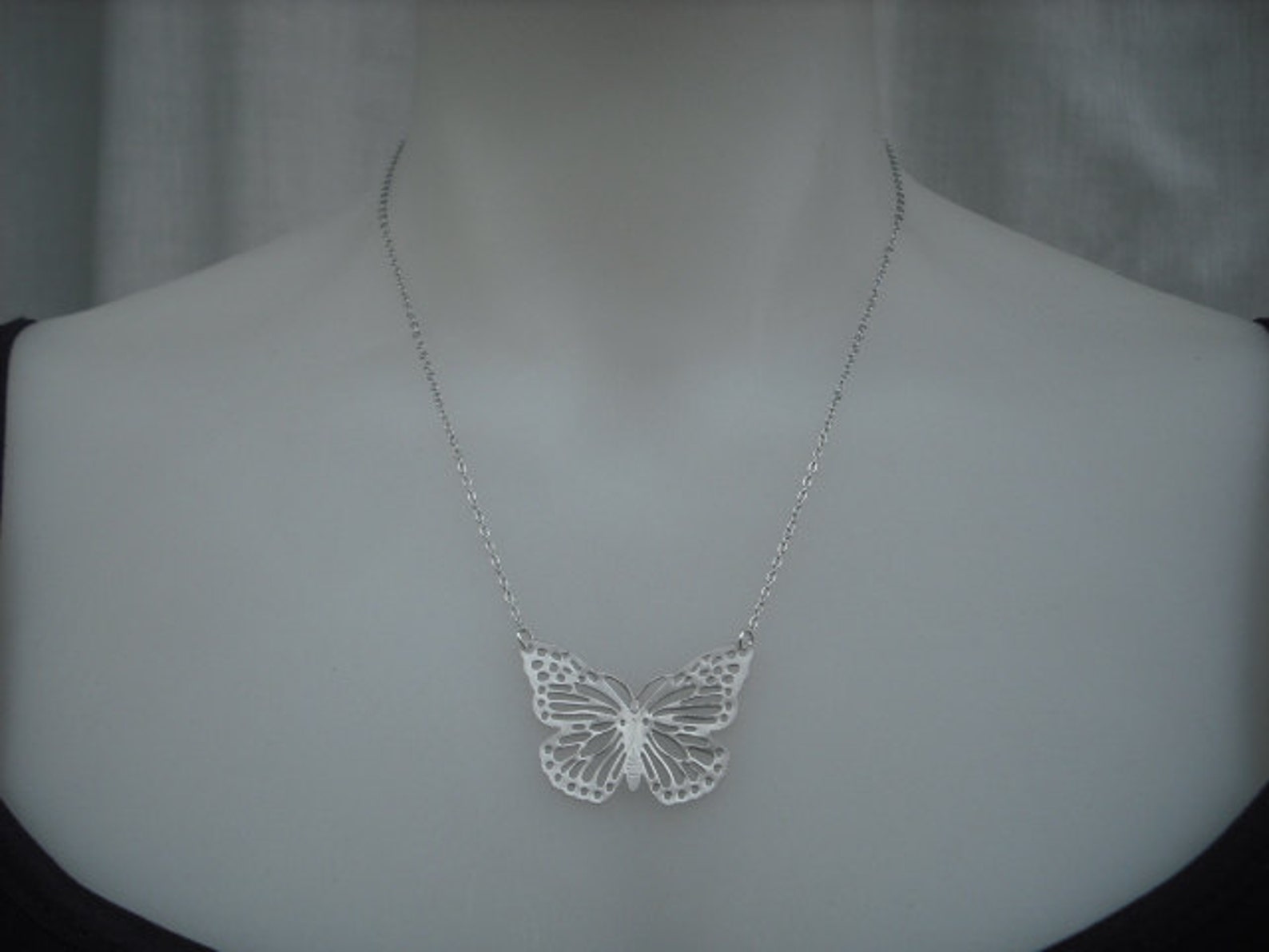 Butterfly Necklace White Gold Plated - Etsy
