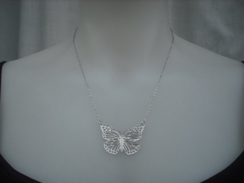 Butterfly Necklace white gold plated | Etsy