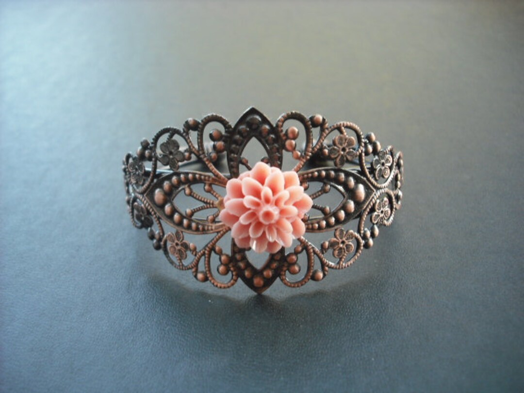 Antique Copper Diamond Filigree Cuff Bracelet - Etsy