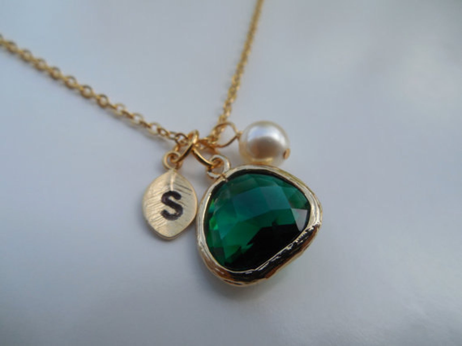 May Birthstone Necklace,bridesmaid Necklace,gold or Silver Emerald ...