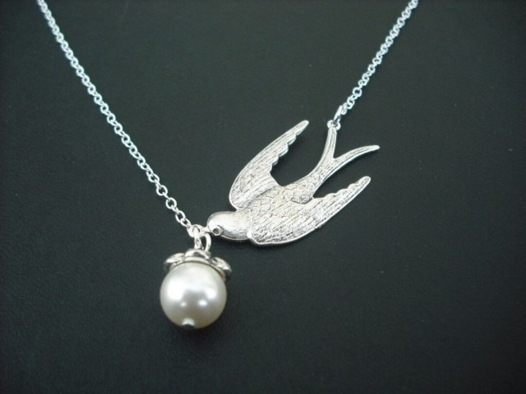 A Bird With Treasure White Gold Plated Chain - Etsy