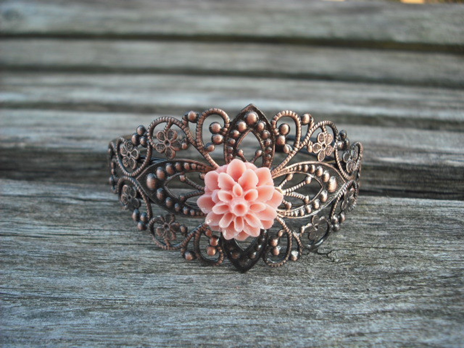 Antique Copper Diamond Filigree Cuff Bracelet | Etsy