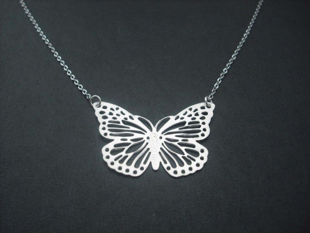 Butterfly Necklace - White Gold Plated - Etsy