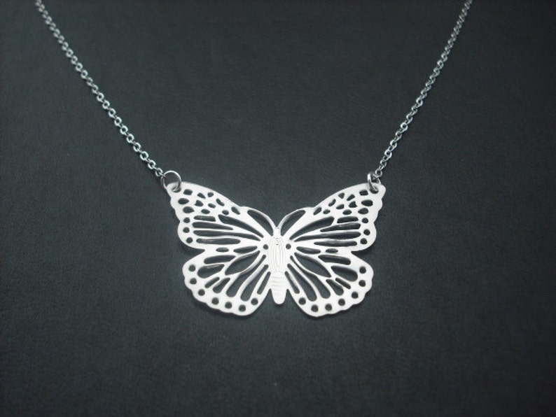 Butterfly Necklace white gold plated | Etsy
