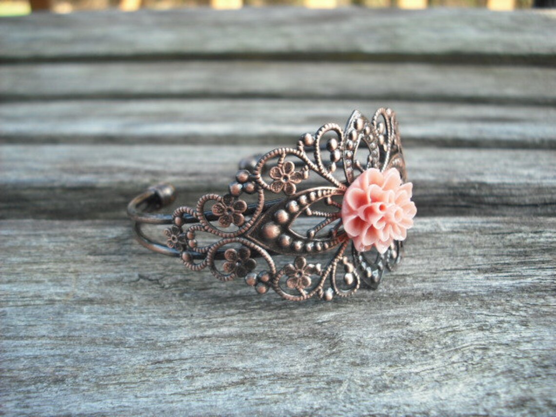 Antique Copper Diamond Filigree Cuff Bracelet | Etsy