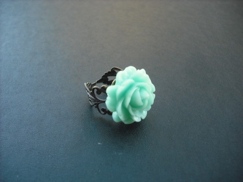 Mint Green Rose Flower Ring - Antique Brass - Etsy