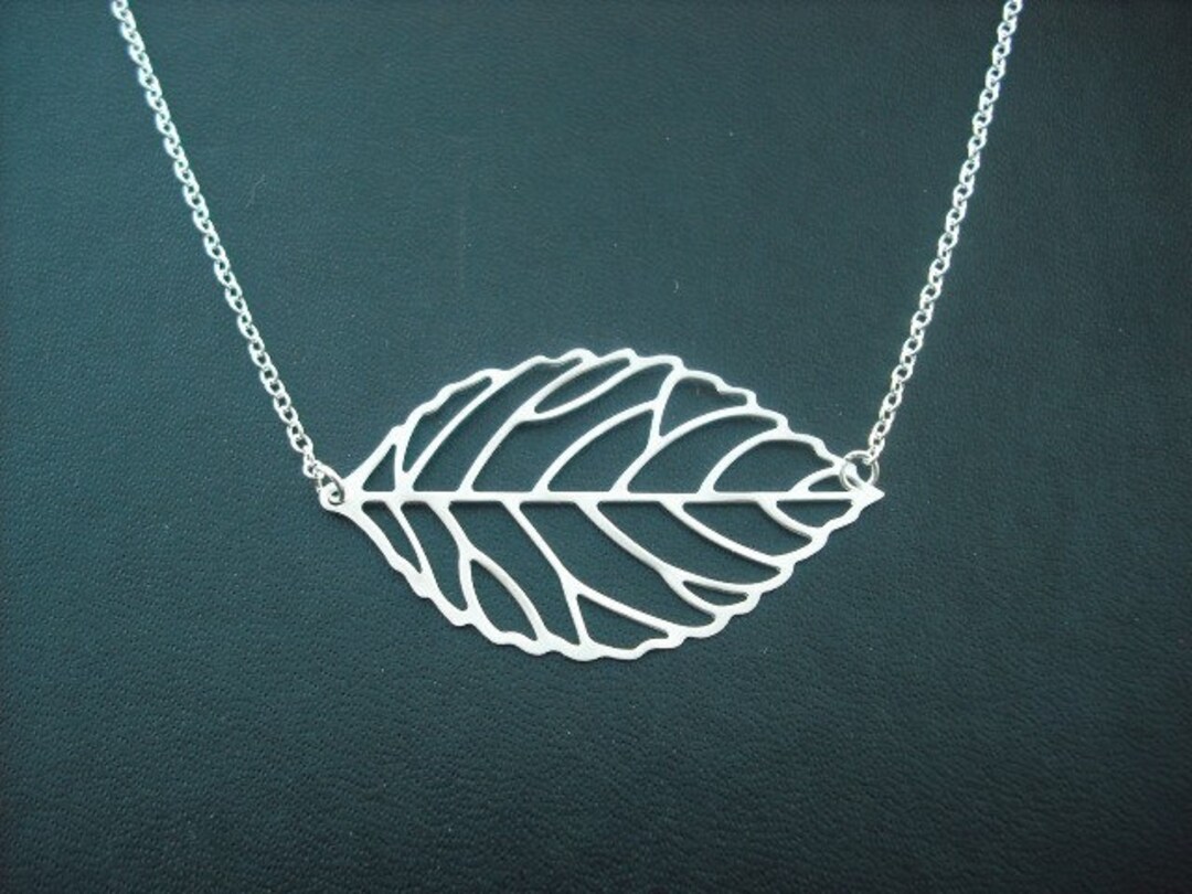 Matte Silver Skeleton Leaf Necklace - White Gold Plated - Etsy